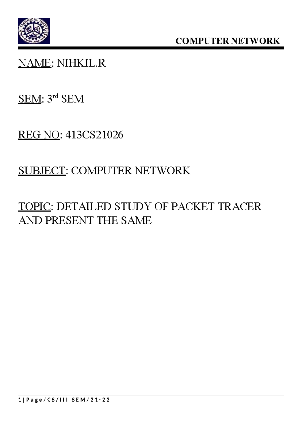 COMPUTER NETWORK (CN) SEM 3: Detailed Study of Packet Tracer - Studocu