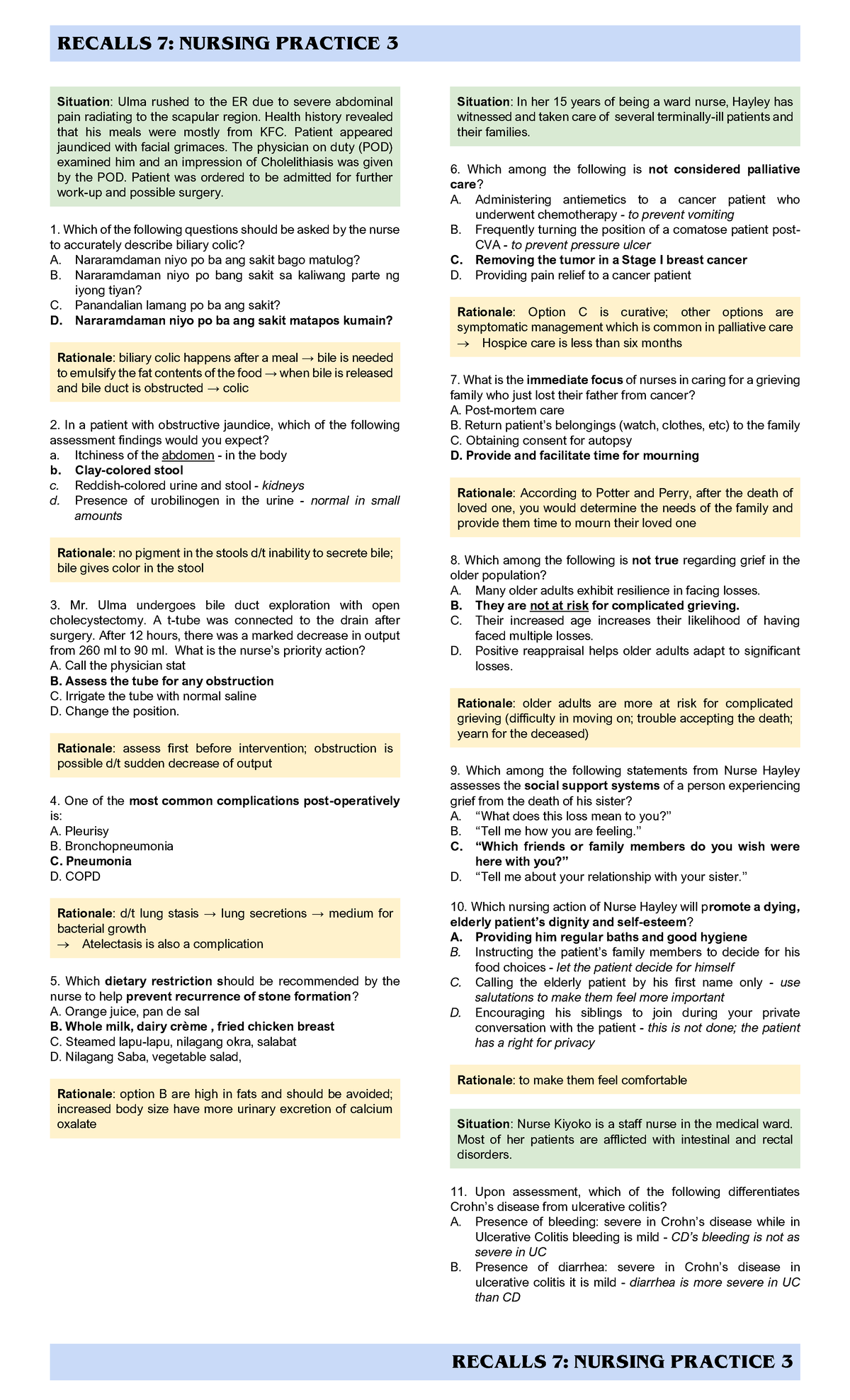 Recalls 7 NP III - Nursing Case Study Notes and Exam Prep - Studocu