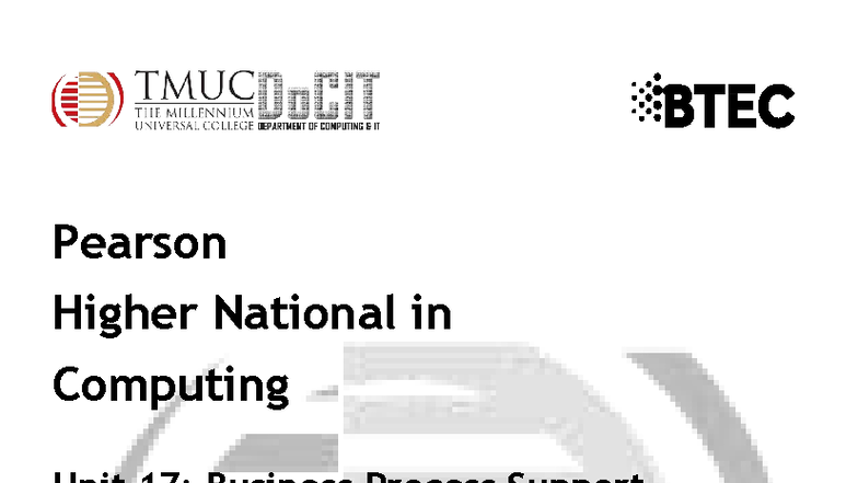 Unit 17: Business Process Support - Data Optimization Case Study - Studocu
