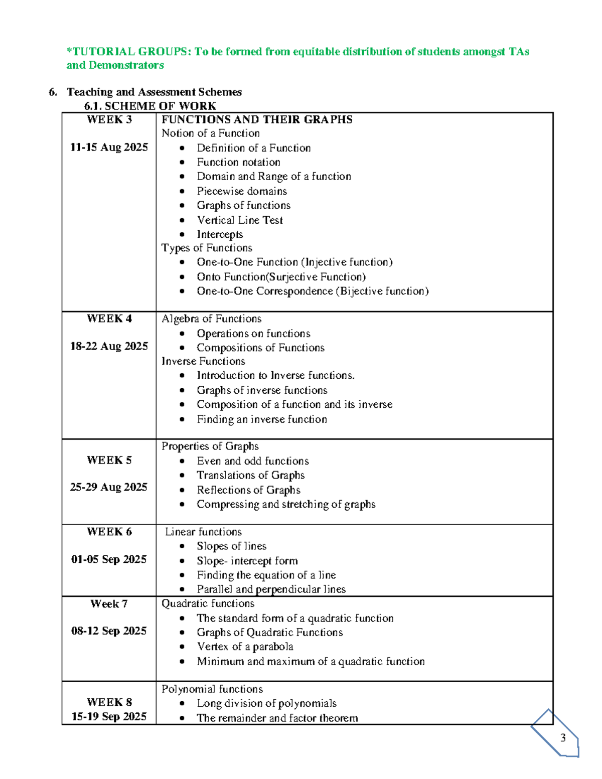 MAT 111 Course Outline: Functions, Graphs, and Trigonometry Overview ...
