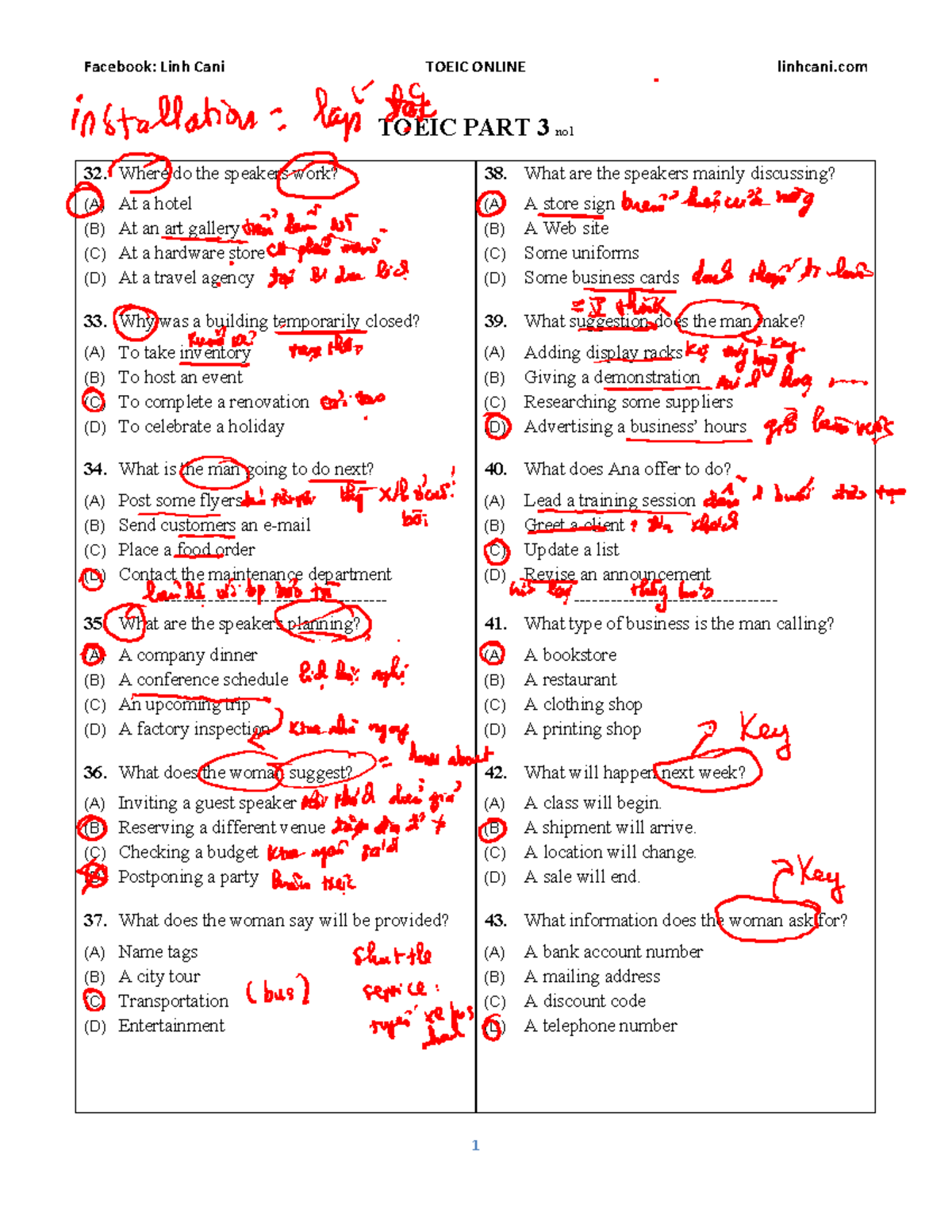 TOEIC ONLINE Part 3 Practice Questions - Linh Cani TOEIC - Studocu
