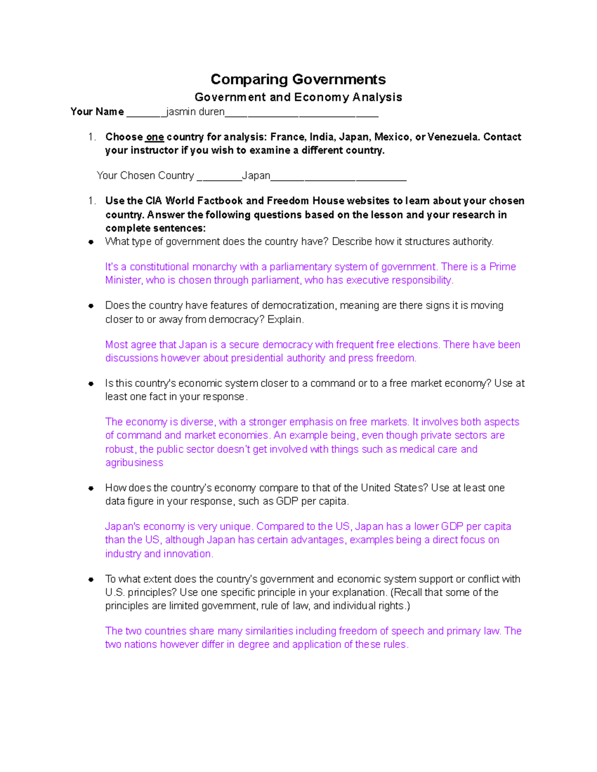 1 - dont pay attention - Comparing Governments Government and Economy ...