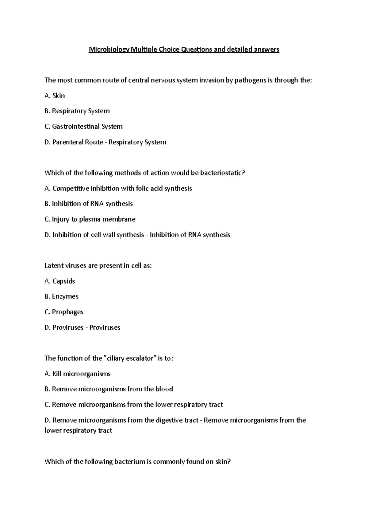 Microbiology MCQs with Detailed Answers for Exam Preparation - Studocu
