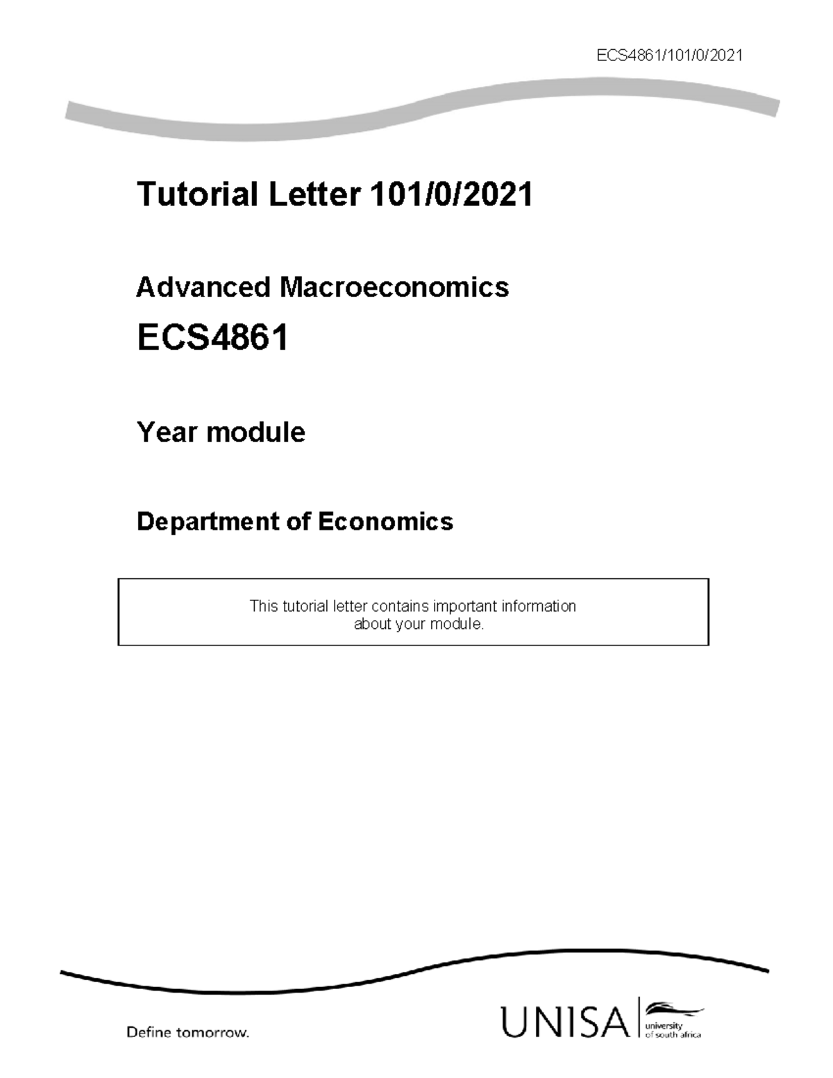 ECS4861 Tutorial Letter: Key Info for Advanced Macroeconomics Module ...