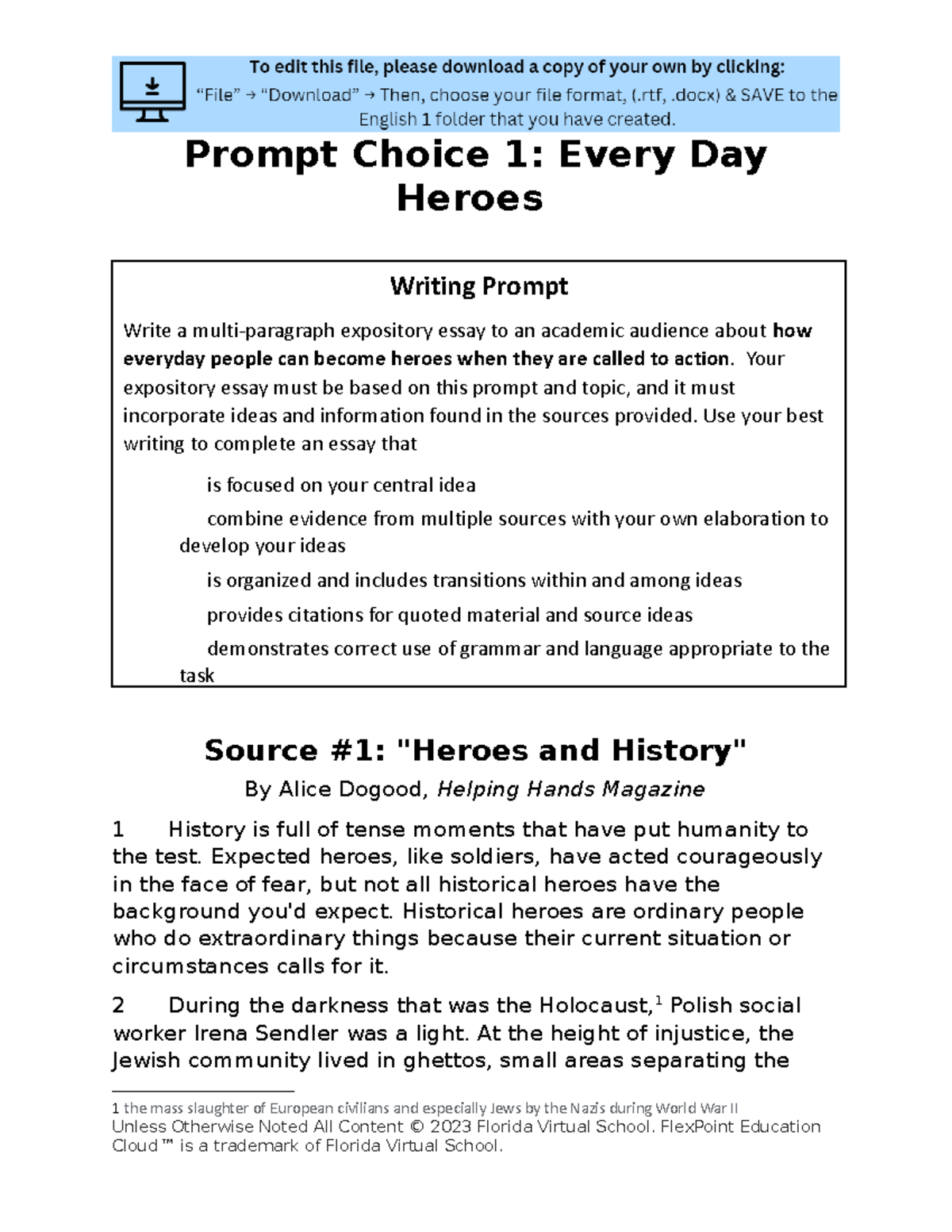 4.05 Prompt Choice 1 Everyday Heroes - Prompt Choice 1: Every Day ...