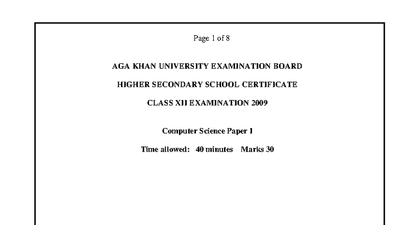 2009 AKU-EB HSSC II Computer Science Paper I Exam Guide - Studocu
