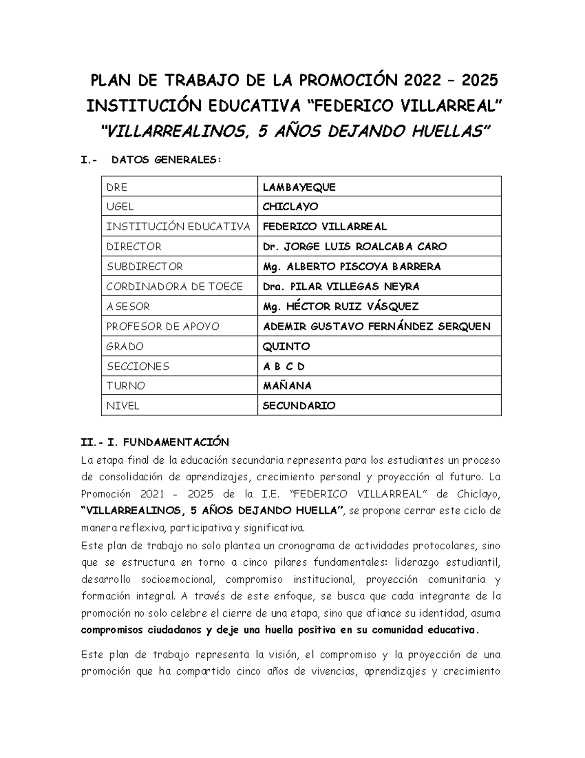 PLAN DE Trabajo DE LA Promoción 2025 - PLAN DE TRABAJO DE LA PROMOCIÓN ...