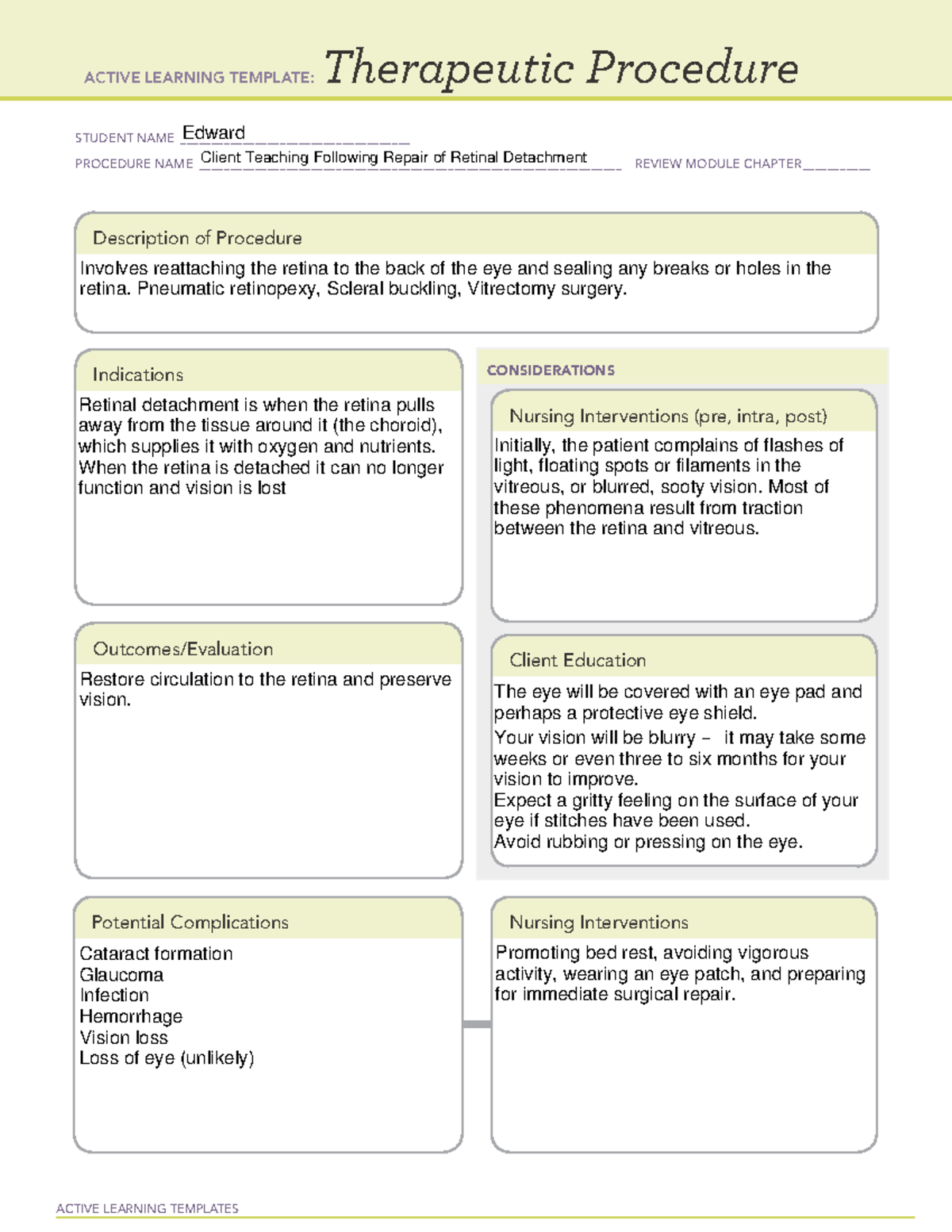 Client Teaching Post-Retinal Detachment Repair: Procedures & Care - Studocu