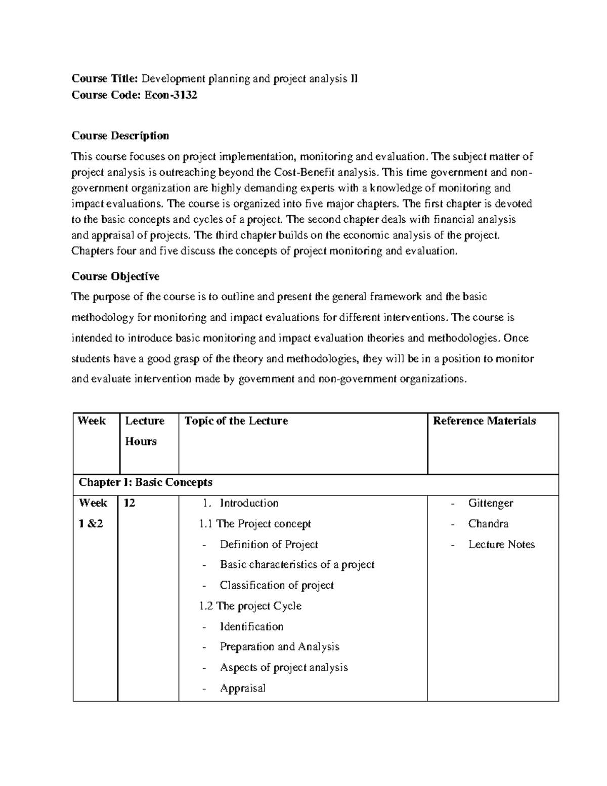 Development Planning and Project Analysis II Course Outline - Studocu