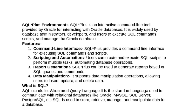 SQL Plus Environment Overview for Oracle Databases - Studocu