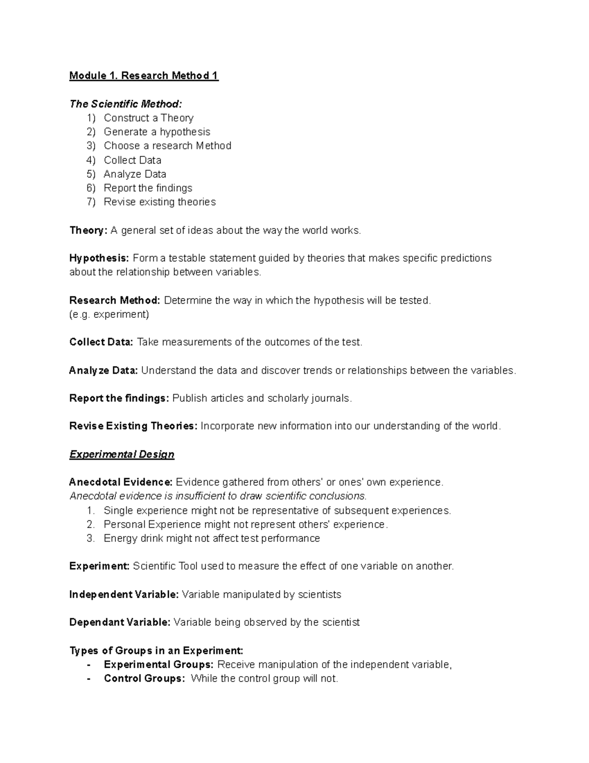 Module Notes: Research Methods 1 & 2 - The Scientific Method and Beyond ...
