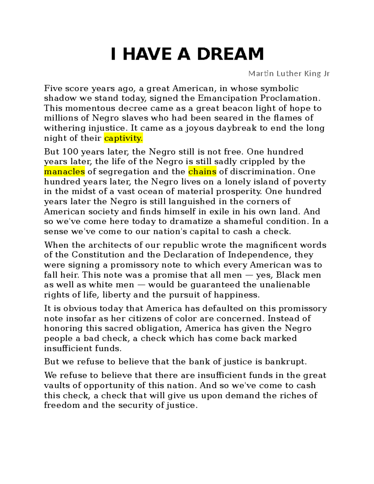 I HAVE A DREAM: Martin Luther King Jr.'s Vision for Equality - Studocu