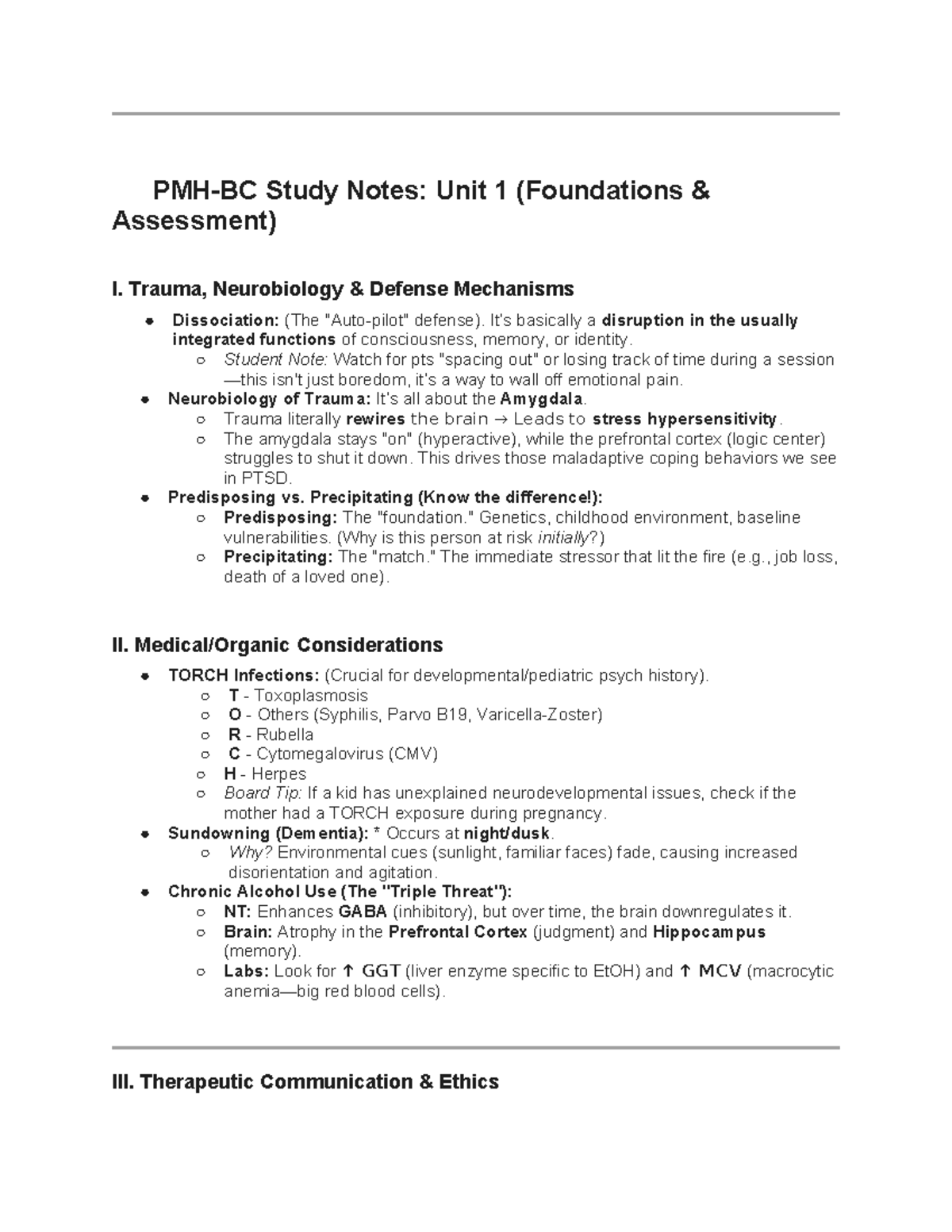 PMH-BC Study Notes: Unit 1-4 Overview for Board Certification - Studocu
