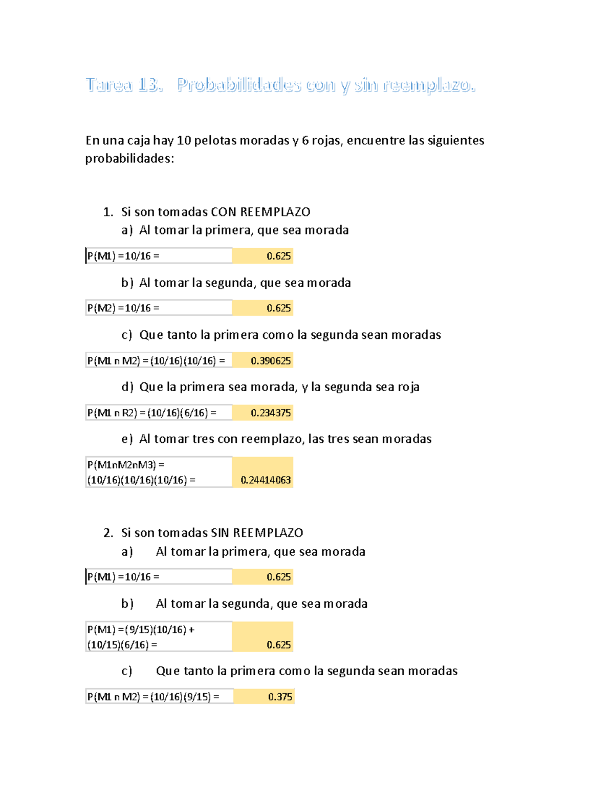 Hojas De Trabajo De Probabilidad Con Y Sin Reemplazo