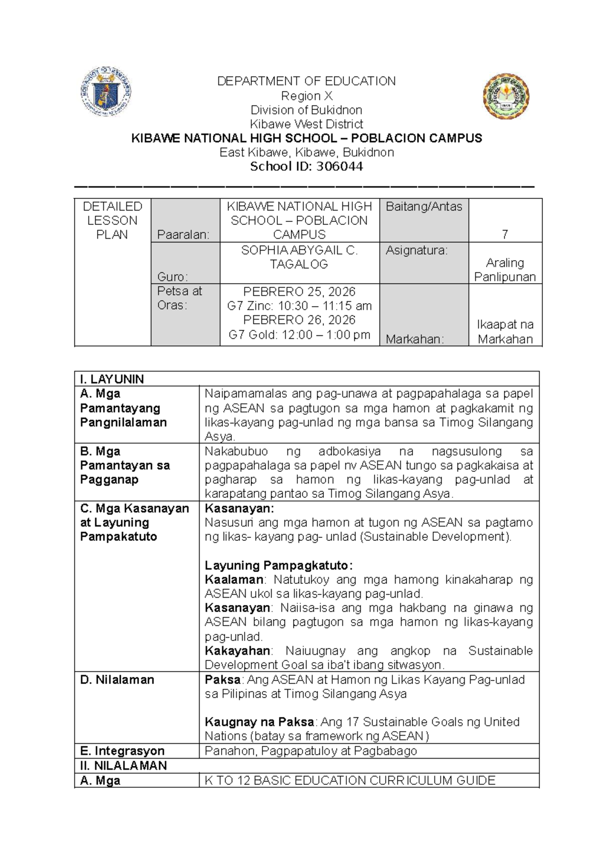 AP DLP WK4 DY2 3 - Detailed Lesson Plan for Araling Panlipunan 7 Q4 ...