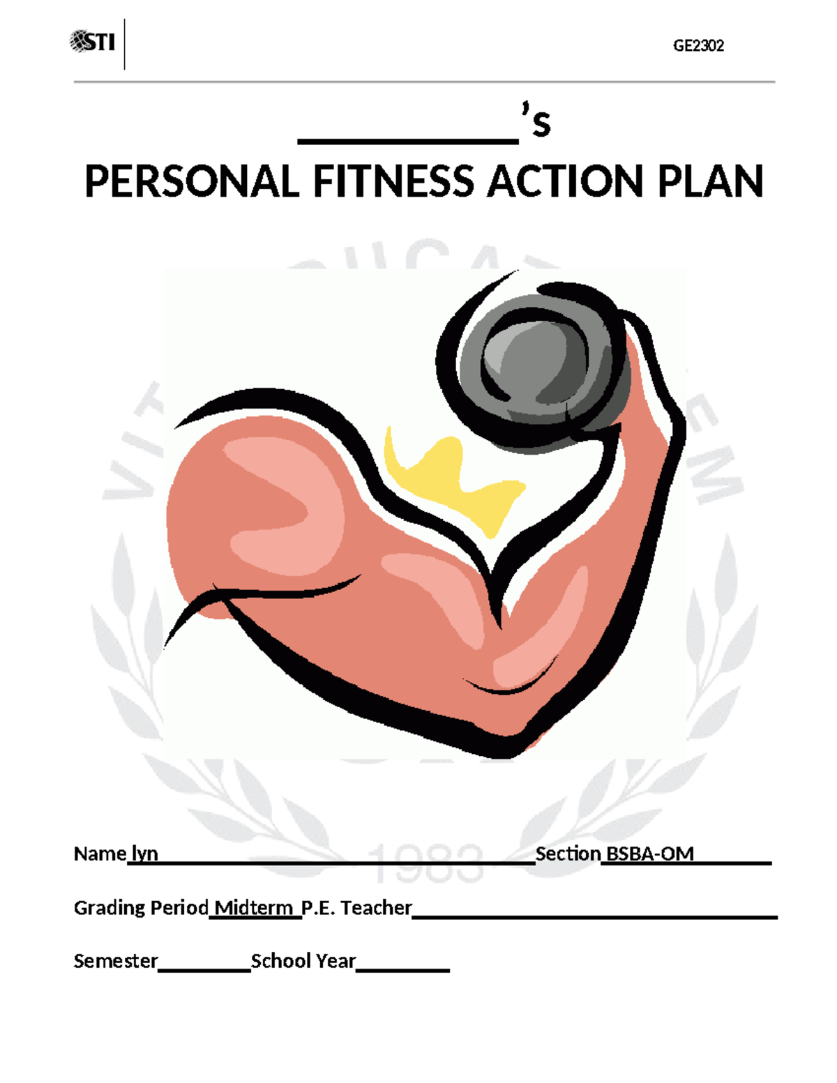 04 BSBA-OM Midterm Personal Fitness Action Plan Worksheet - Studocu