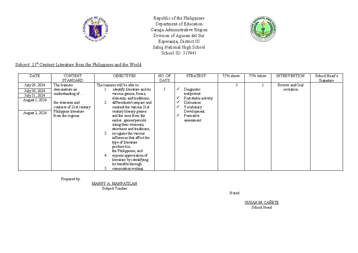 DAILY LESSON LOG - Republic of the Philippines Department of Education ...