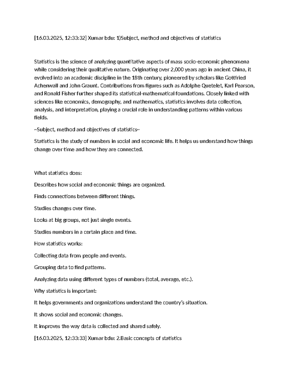 Statistics: Subject, Method, and Objectives (Course Code: Xumar BDU ...