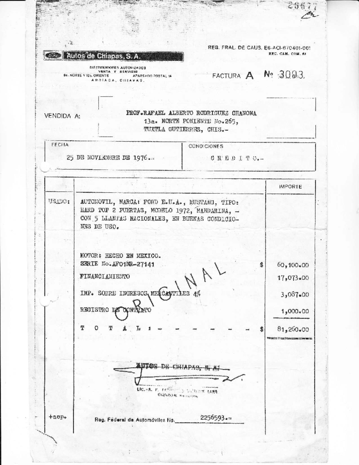 Autos de Chiapas - letras - : REG, FRAL. DE CAUS, E6.ACI.67040I REG ...