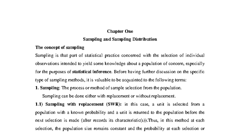 Stat II (BUMA): Chapter 1 - Sampling & Distribution Concepts - Studocu