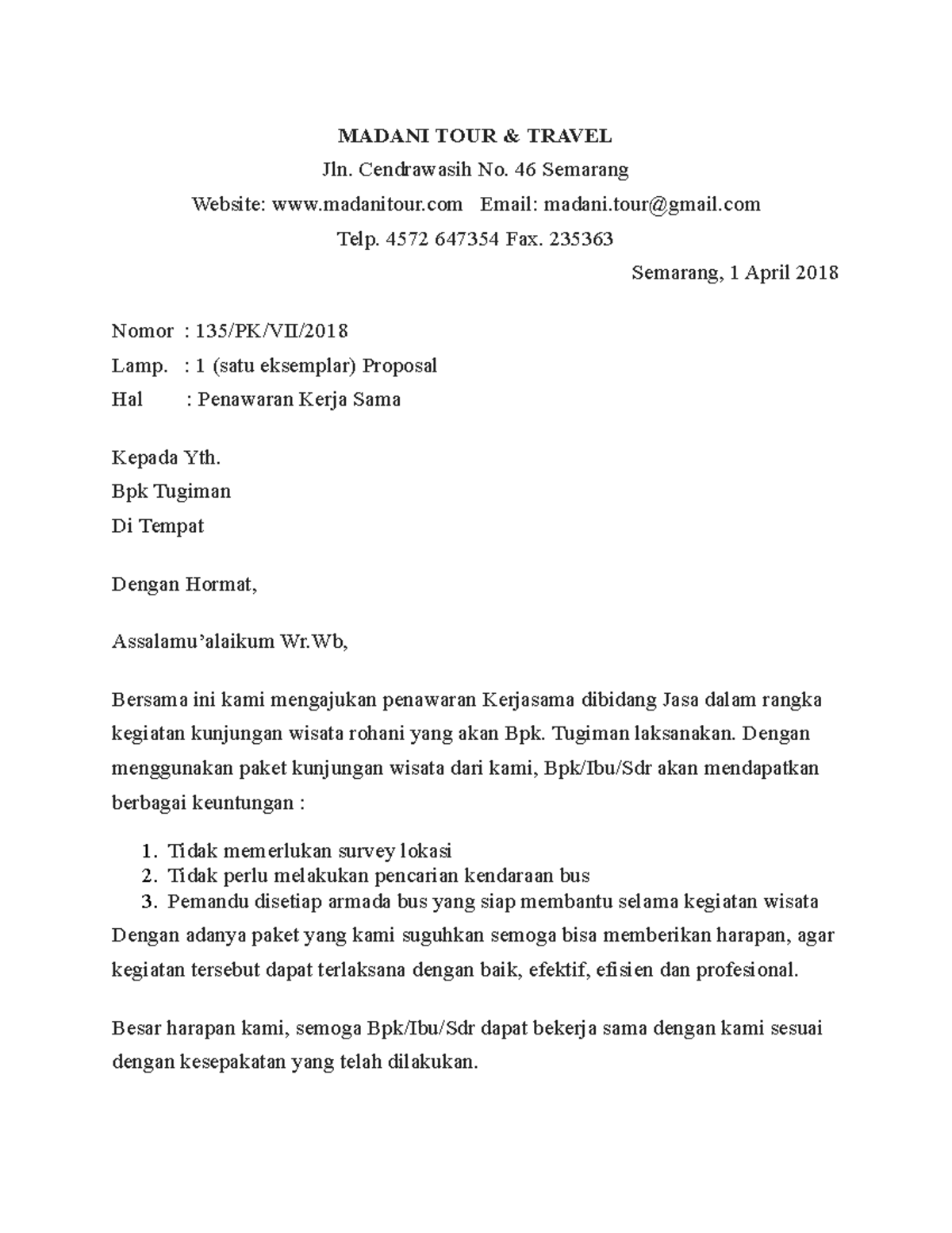 Proposal Kerjasama Jasa Wisata Rohani - MADANI TOUR & TRAVEL - Studocu