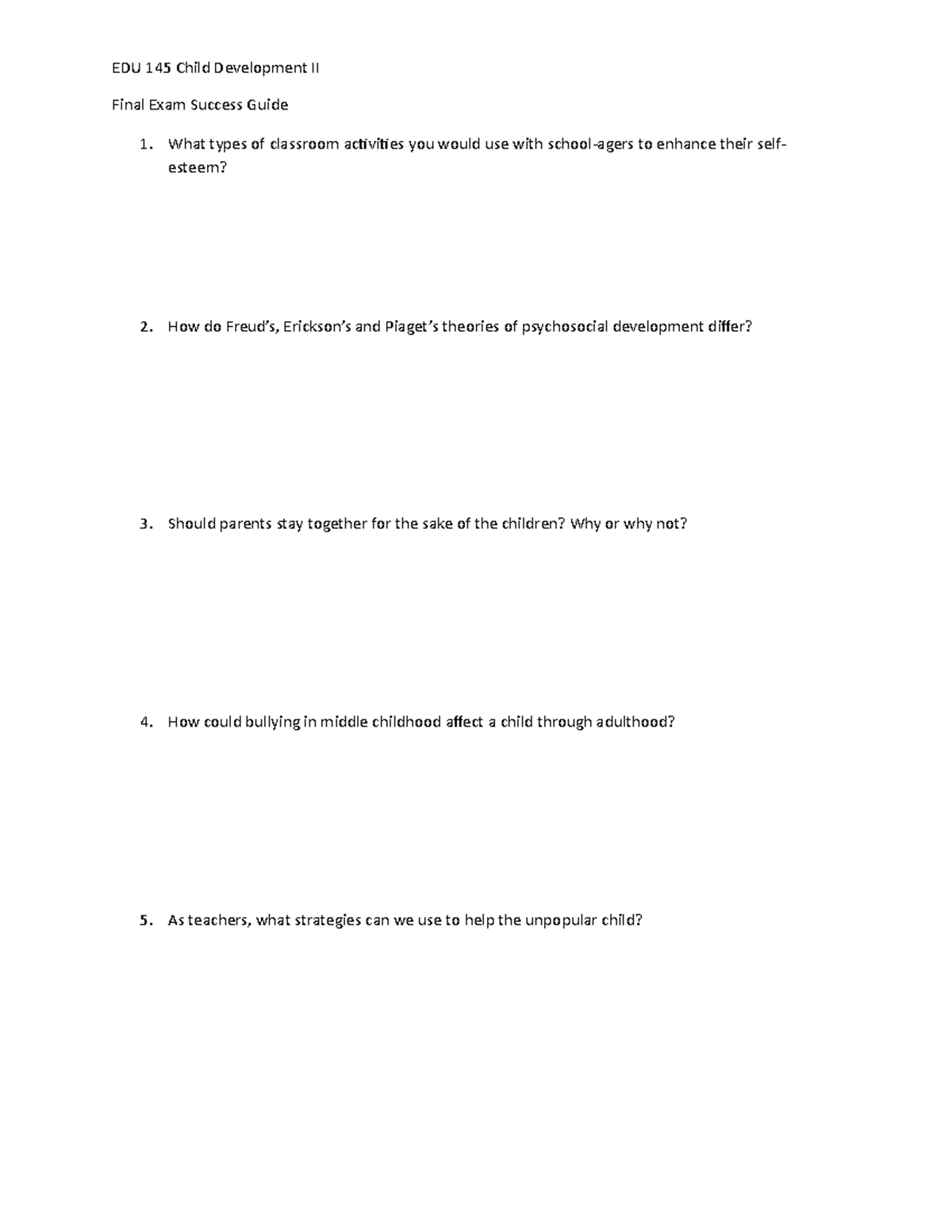 EDU145 Child Development II - Final Exam Success Guide - Studocu