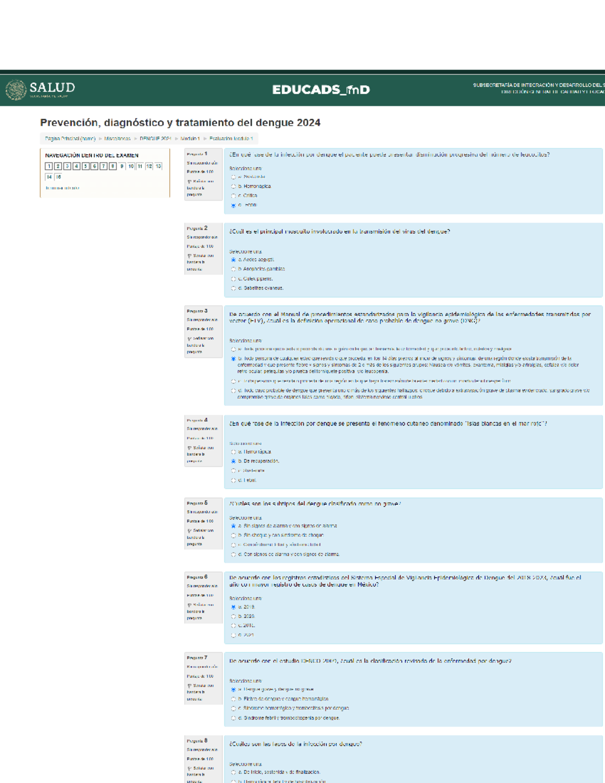 Prevencion, Diagnostico Y Tratamiento DEL Dengue 2024 Evaluacion Modulo 1 - SALUD SUBSECRETARÍA ...