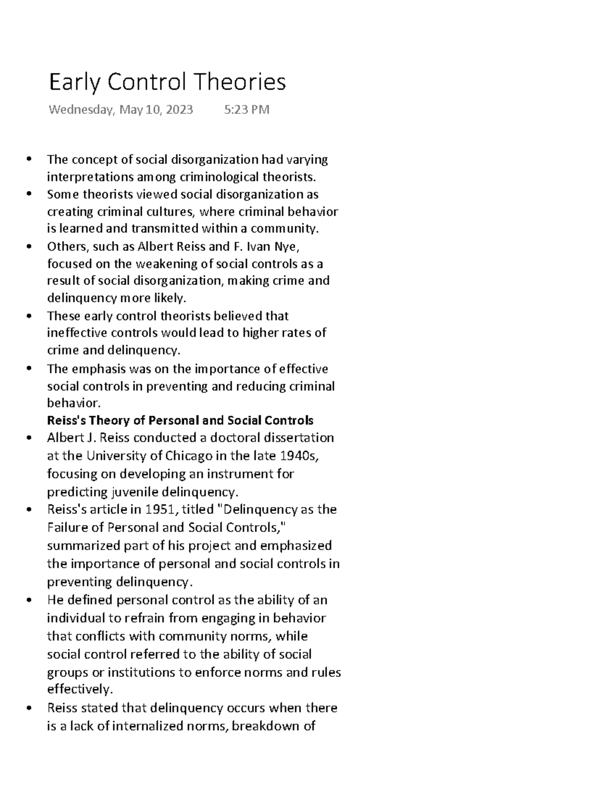 Early Control Theories - The concept of social disorganization had ...