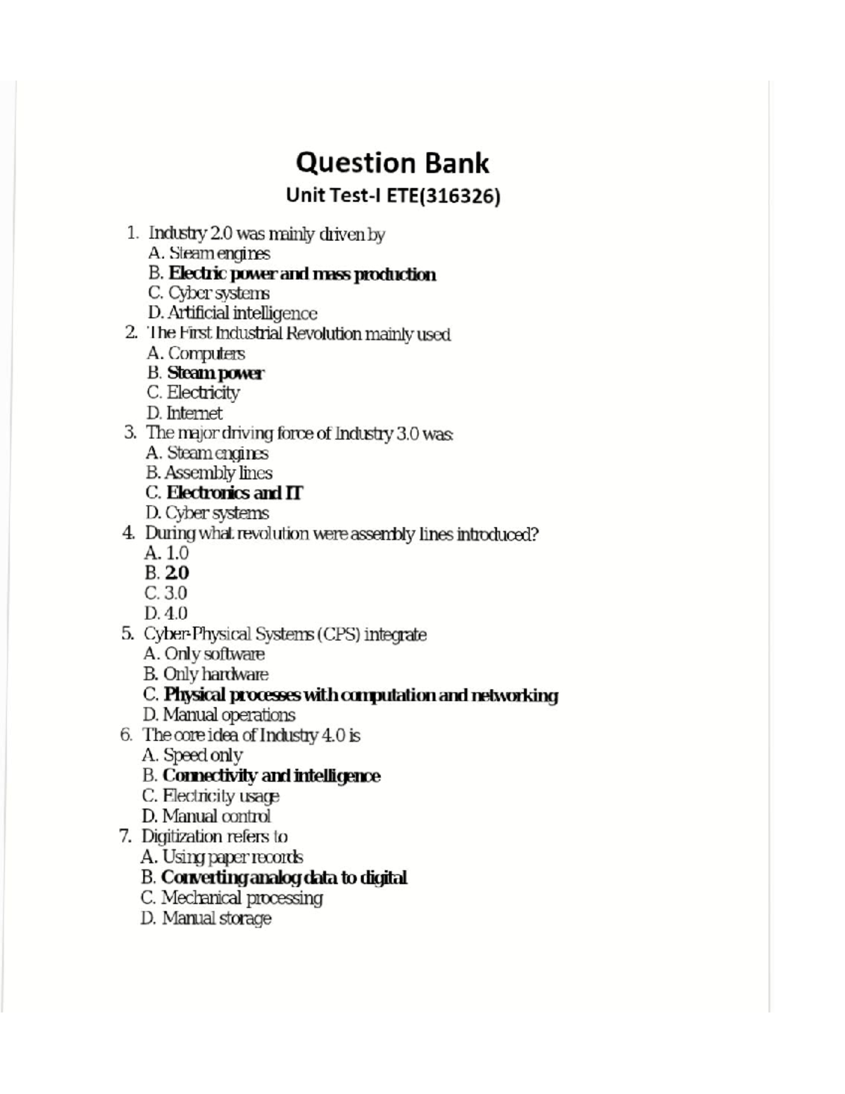 Document 33 - ETE(316326) MCQ Question Bank on Industry Revolutions ...