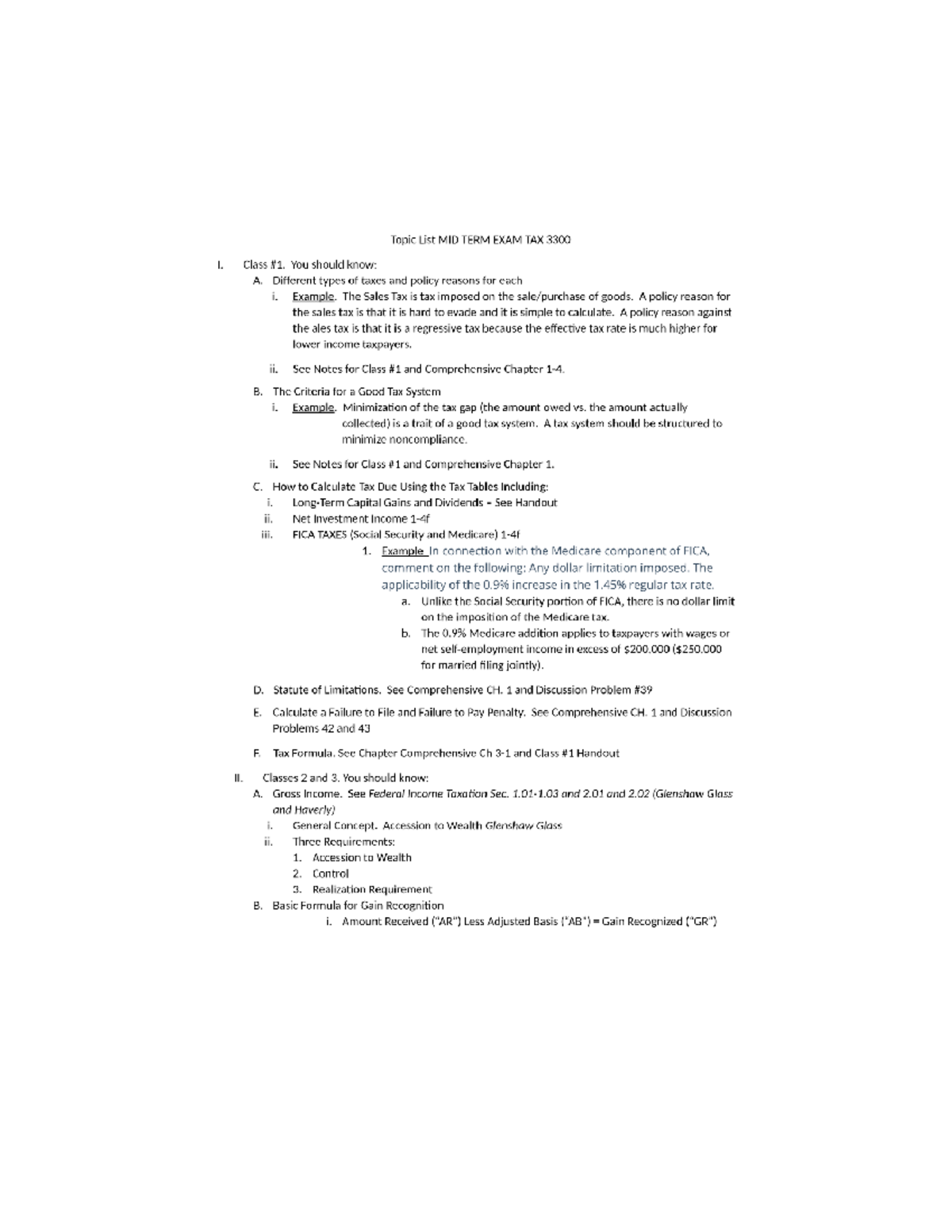 Tax 3300 MIDTERM EXAM Study Guide: Key Topics and Concepts - Studocu