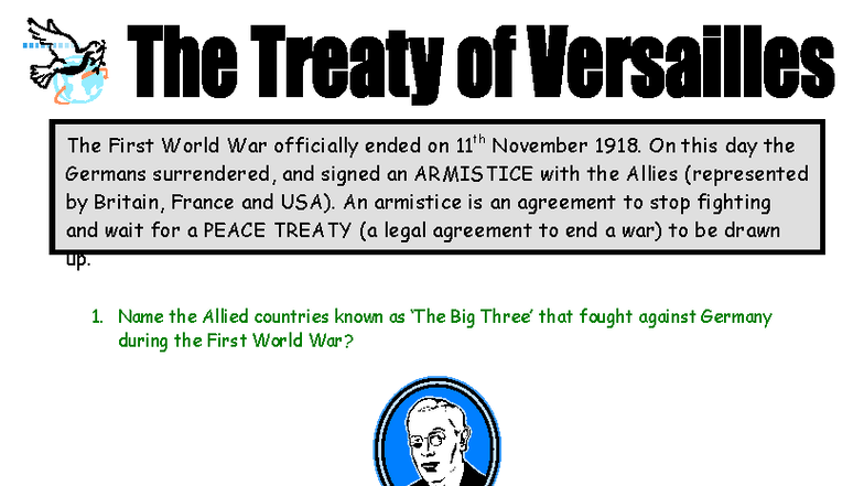 Treaty of Versailles Worksheet: Analyzing Germany's Surrender and ...