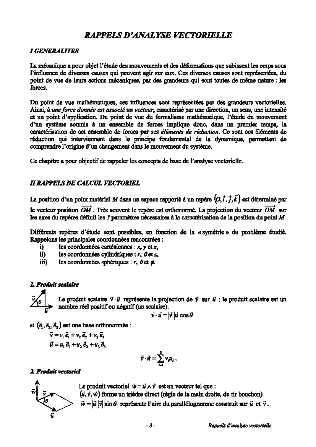 Chapitre 1 : Rappel sur l'analyse vectorielle en mécanique du solide ...