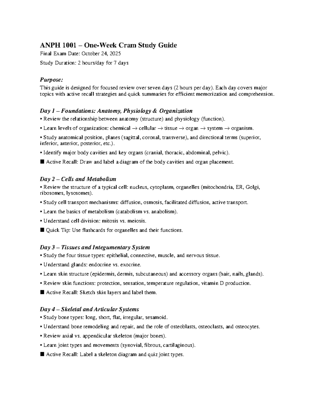 ANPH 1001 Final Exam Cram Study Guide for Efficient Review - Studocu