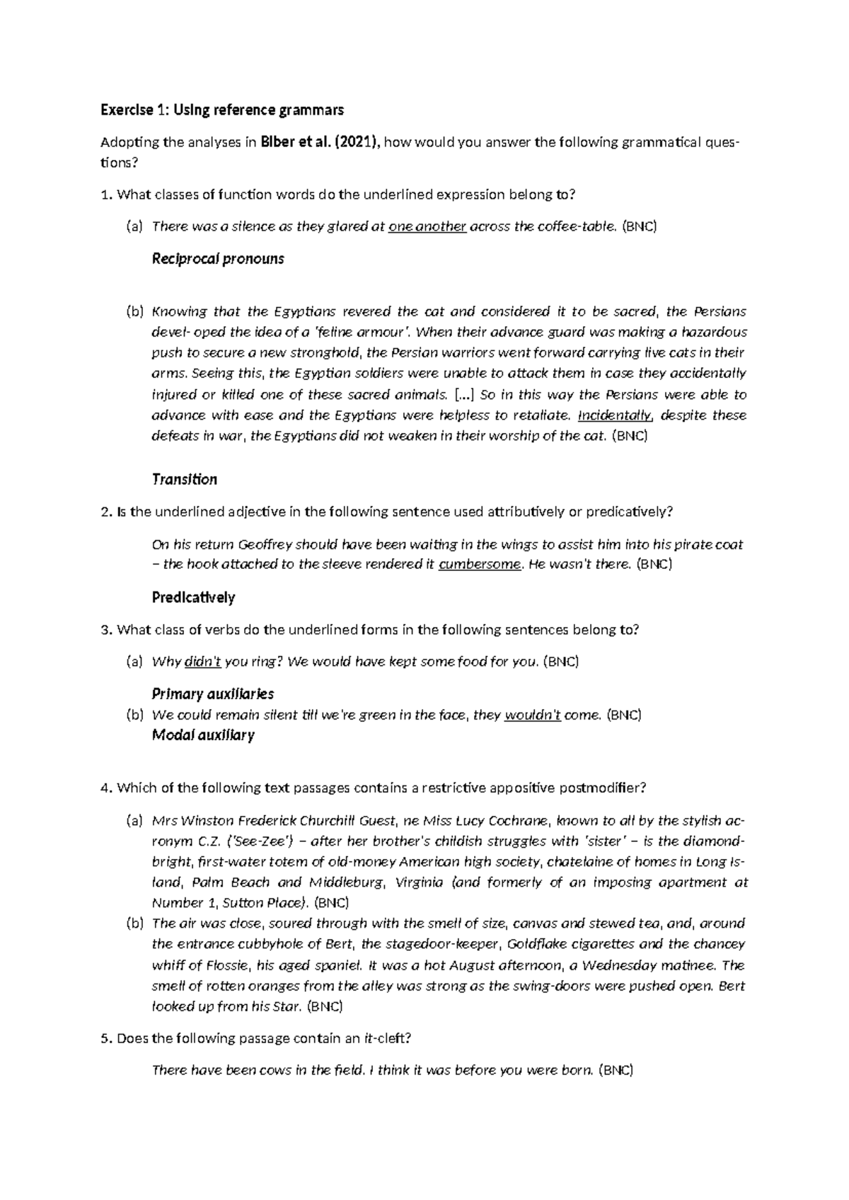 B 01 Warm-Up Exercise: Analyzing Grammar with Biber et al. (2021) - Studocu