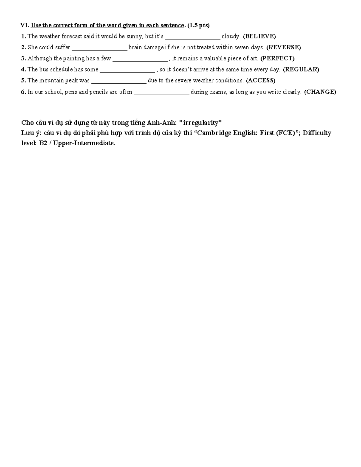 B2 English Exam: Word Form Exercises and Examples - Studocu