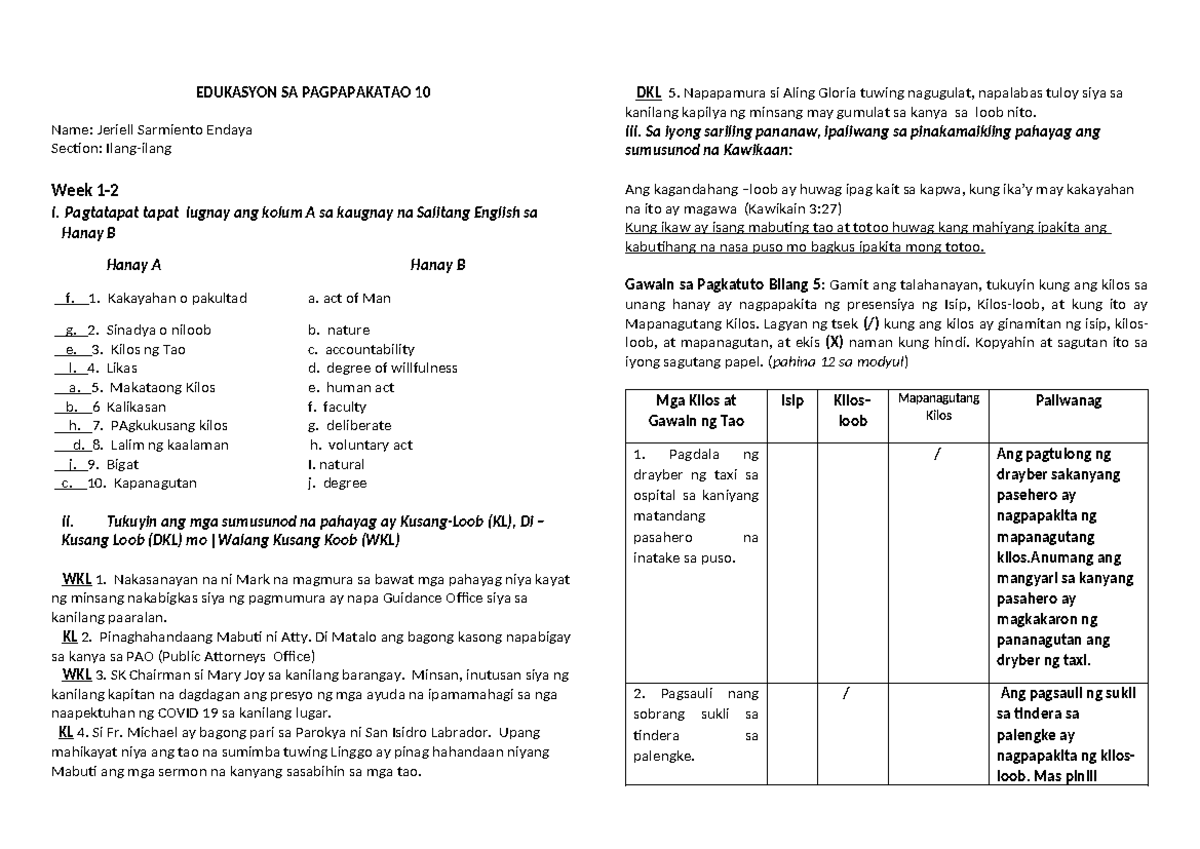 2nd Quarter ESP Task Sheet Weeks 1-4 for ODL - EDUKASYON SA ...