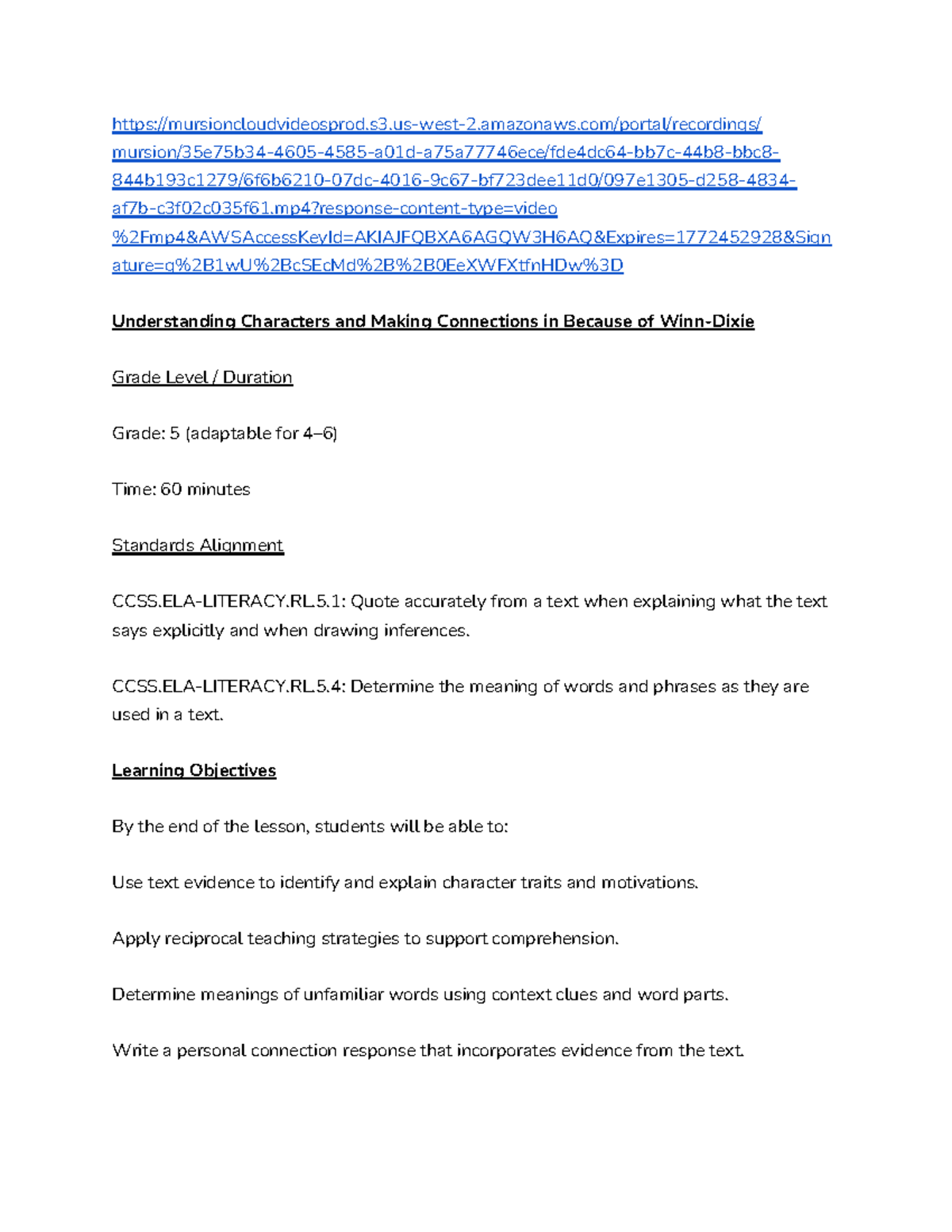 Understanding Characters and Connections in Because of D670 - Grade 5 ...