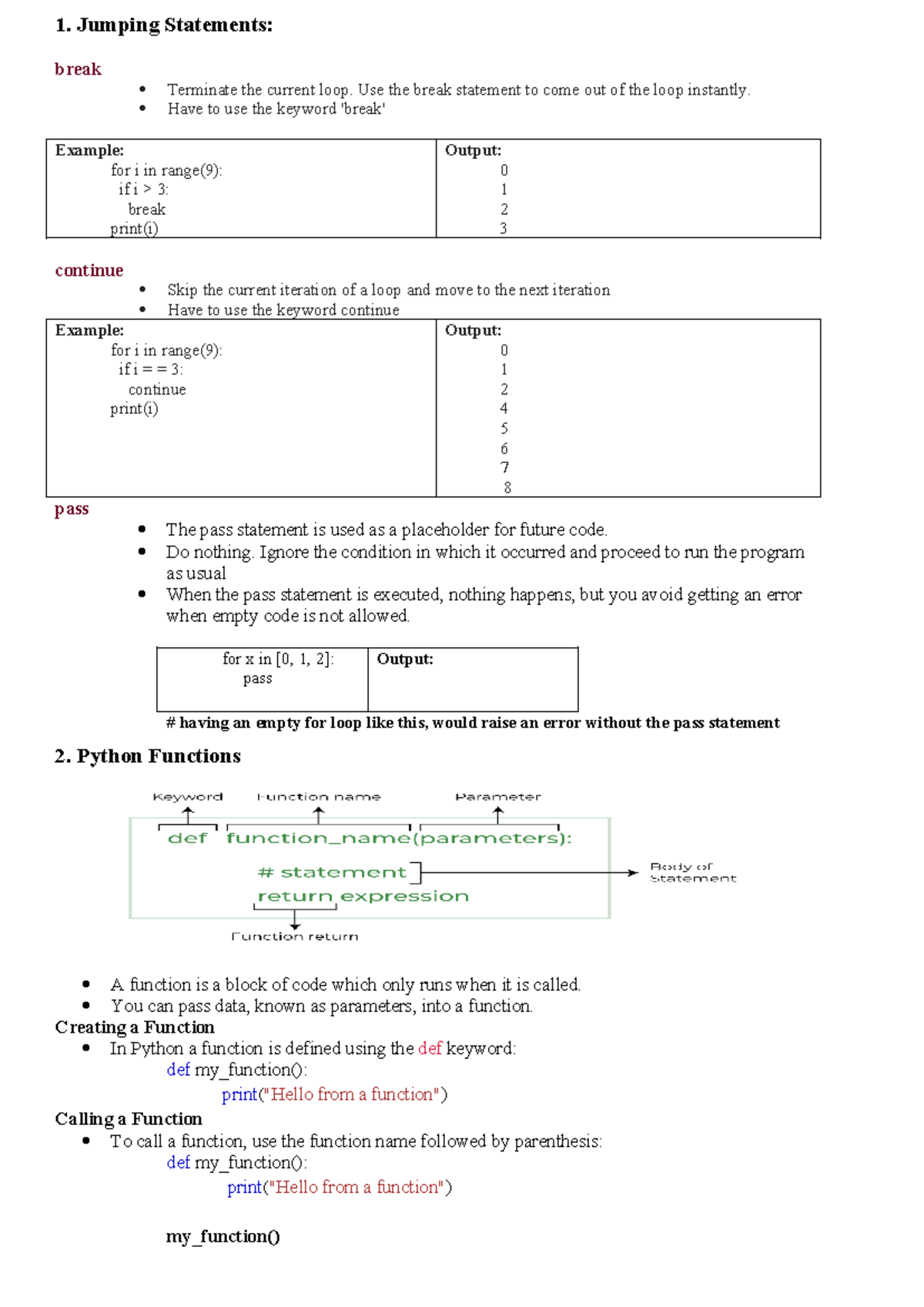 Second Internal Study material Python - 1. Jumping Statements: break ...