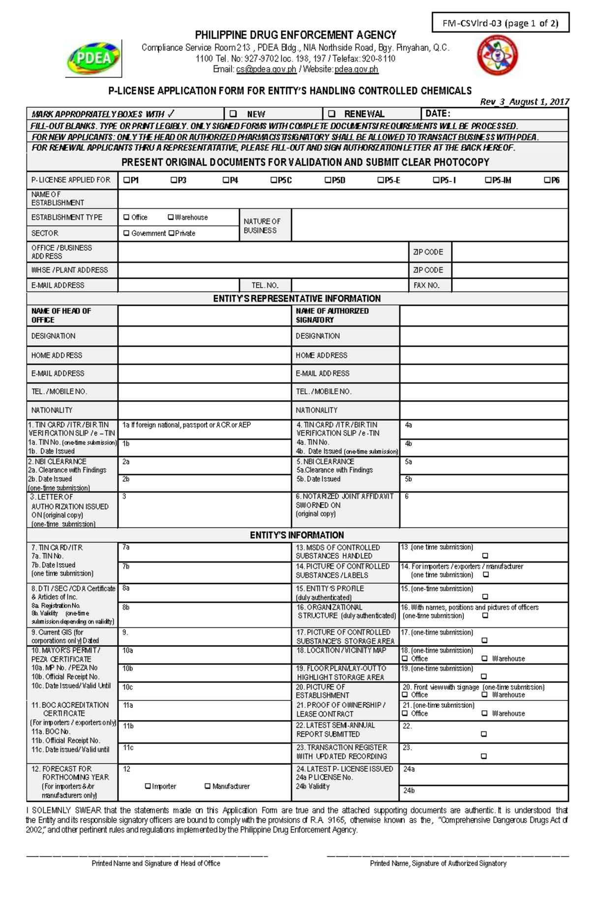 PDEA License Application Form for Controlled Chemicals - Rev 2017 - Studocu