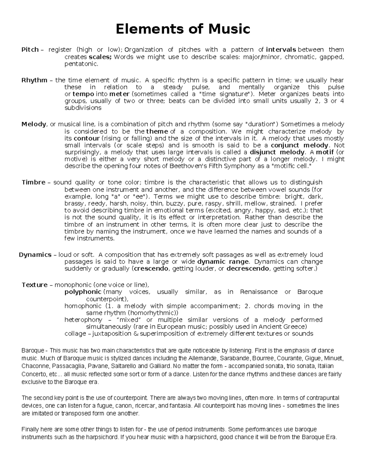 Elements of Music - Art Appreciation - Elements of Music Pitch ...
