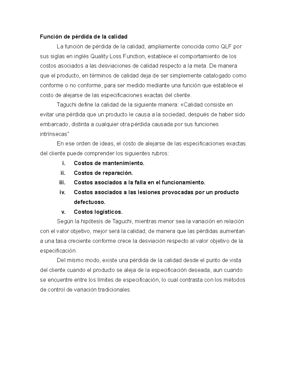 Función de Pérdida de la Calidad: Enfoque de Taguchi y Aplicaciones ...