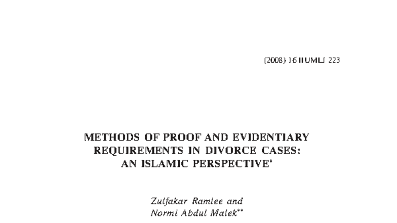 Methods of Proof and Evidentiary Requirements in Divorce Cases (2008 ...