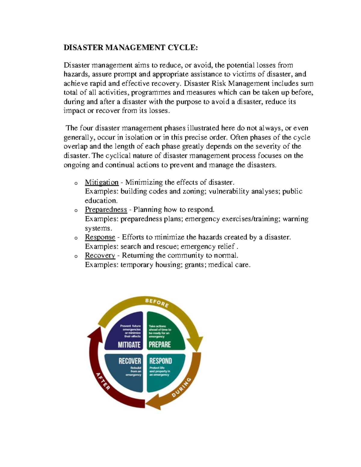 Disaster management Cycle - DISASTER MANAGEMENT CYCLE: Disaster ...