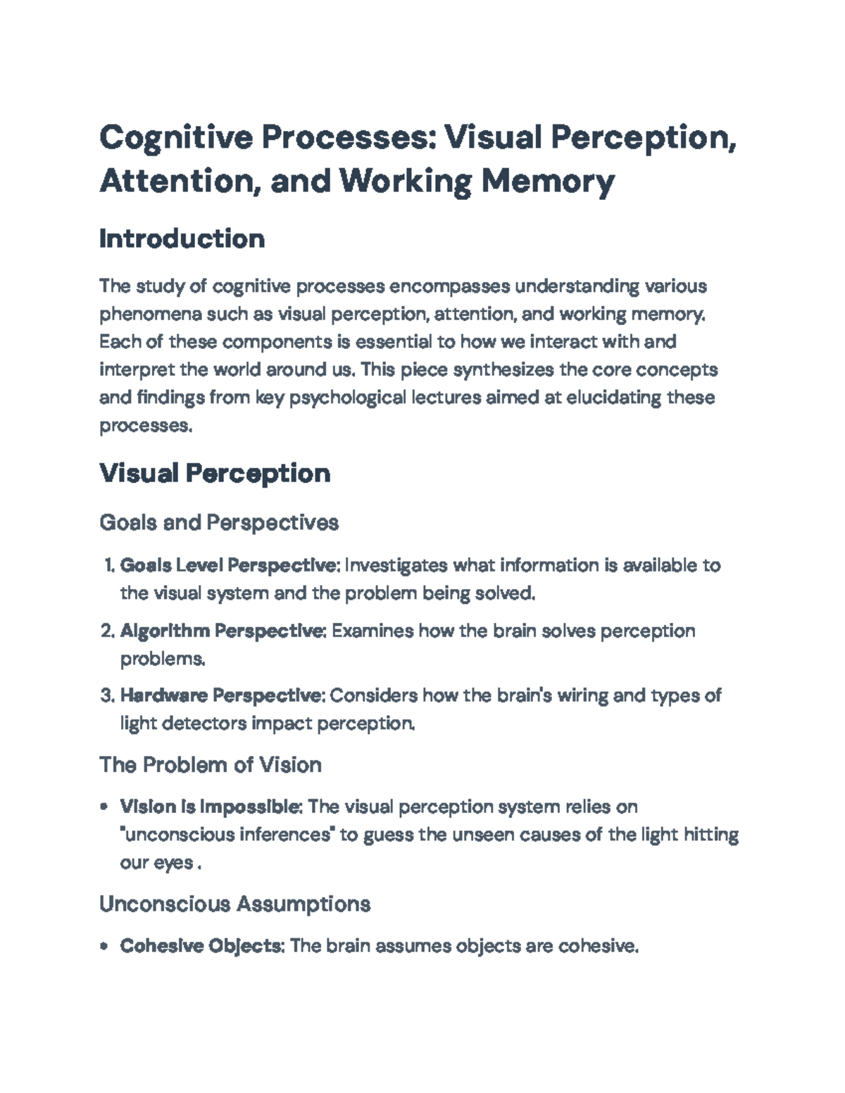 Cognitive Processes in Psychology: Visual Perception, Attention ...