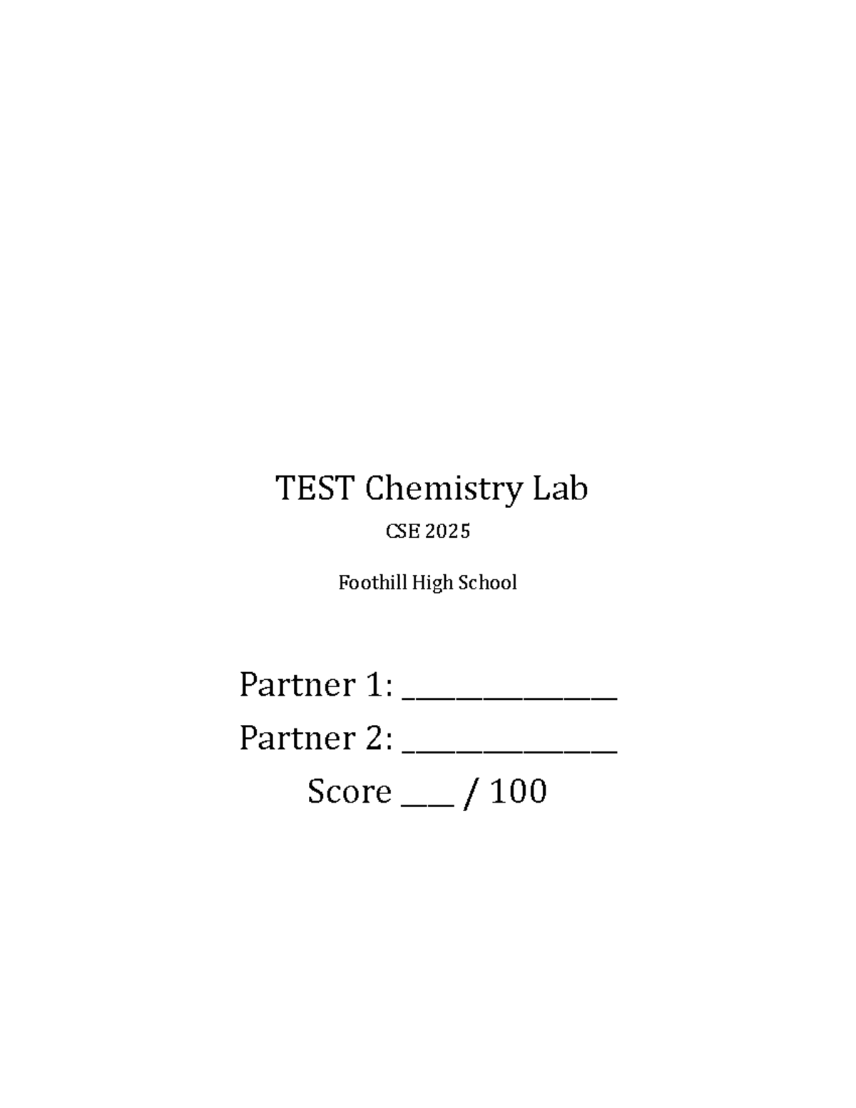 TEST Chemistry Lab CSE2025: Stoichiometry & Kinetics Exam - Studocu