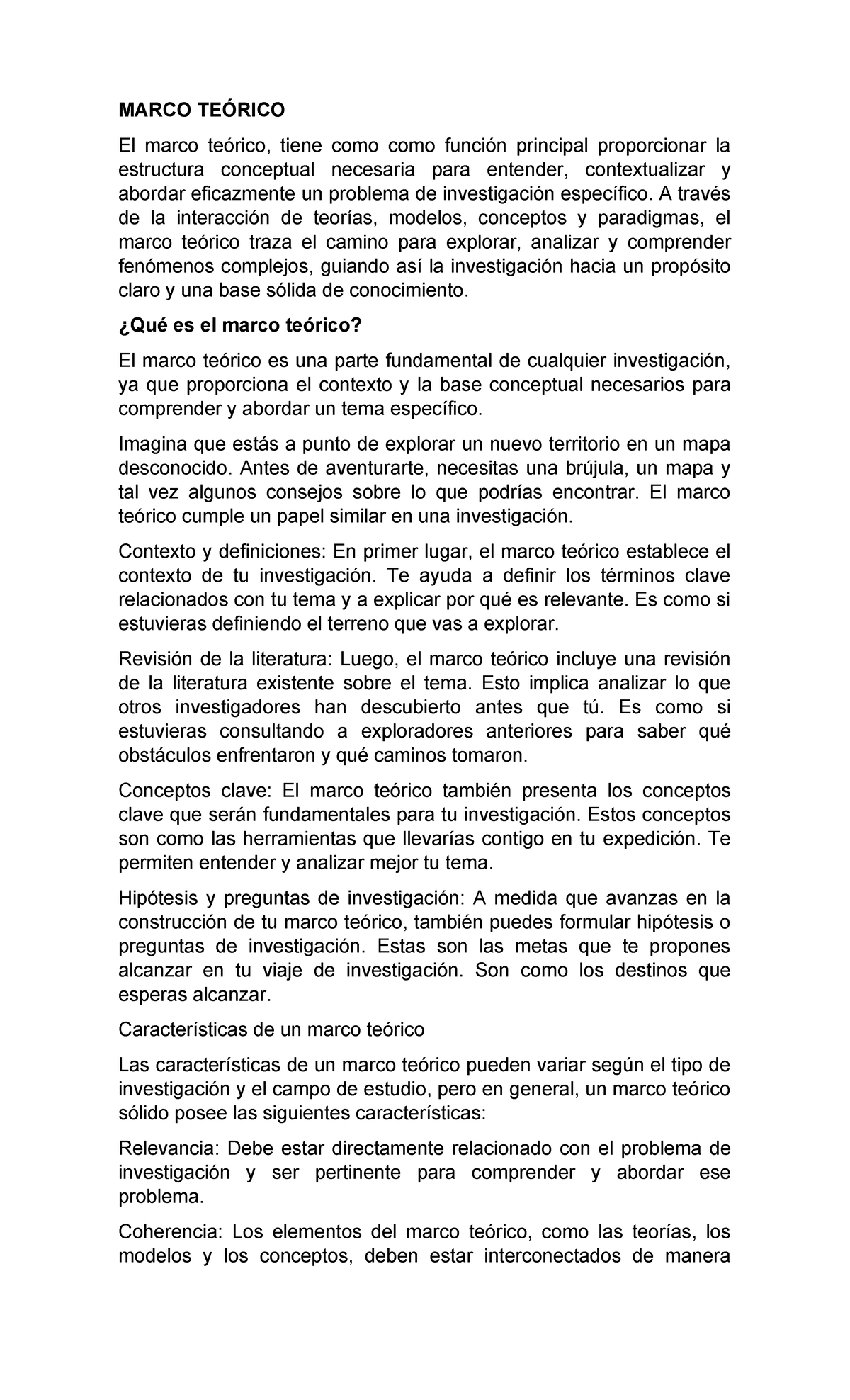 Marco Teórico en Investigación: Estructura y Funciones Esenciales - Studocu