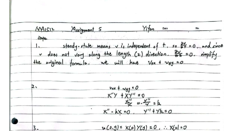 Tutorial 5-assignment - Assignment 5 Yifon Date No. capa 1. means is ...