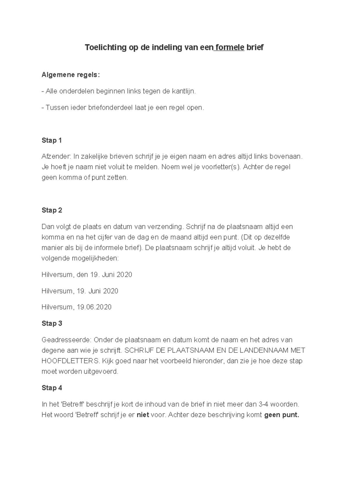 Toelichting op de Indeling van Formele en Informele Brieven - H4 ...