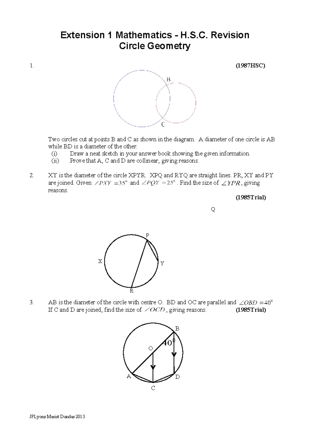Extension 1 Mathematics H.S.C. Revision: Circle Geometry Insights ...