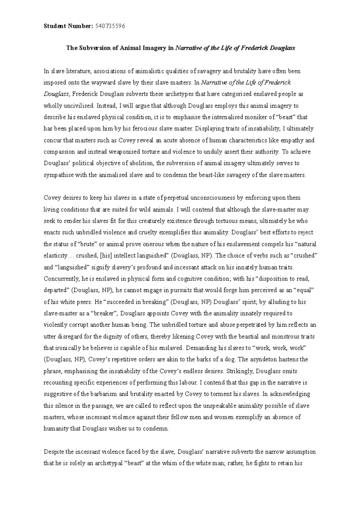 ENGL1013 Assignment: Analyzing Animal Imagery in Douglass' Narrative ...